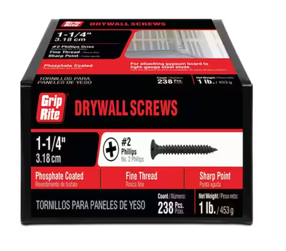 Grip Rite Philips Bugle-Head Fine Thread Drywall Screws 1-1/4″, 1LB - W ...